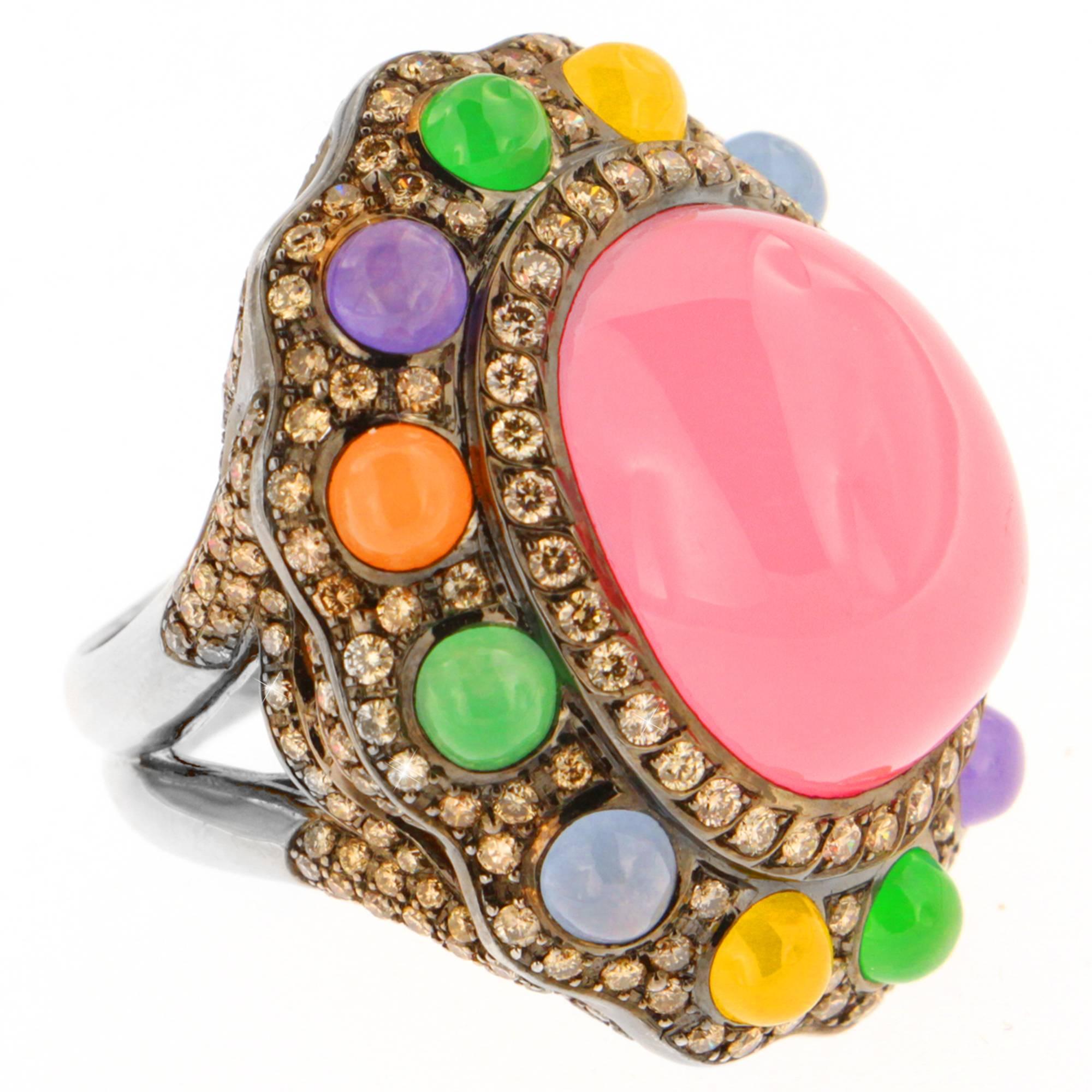 Zorab Creation Vibrant Multi-Color Jade Brown Diamond Cocktail Ring at ...