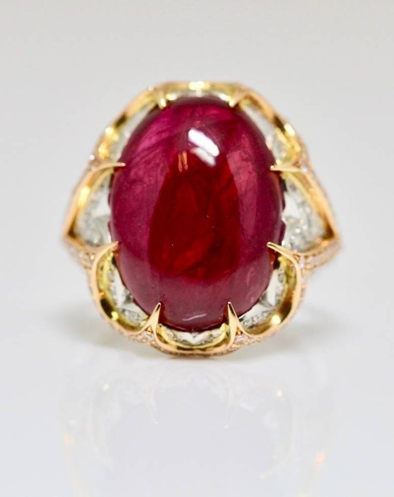 Natural Certified Large Ruby and Diamond Ring in 18 Carat White and ...