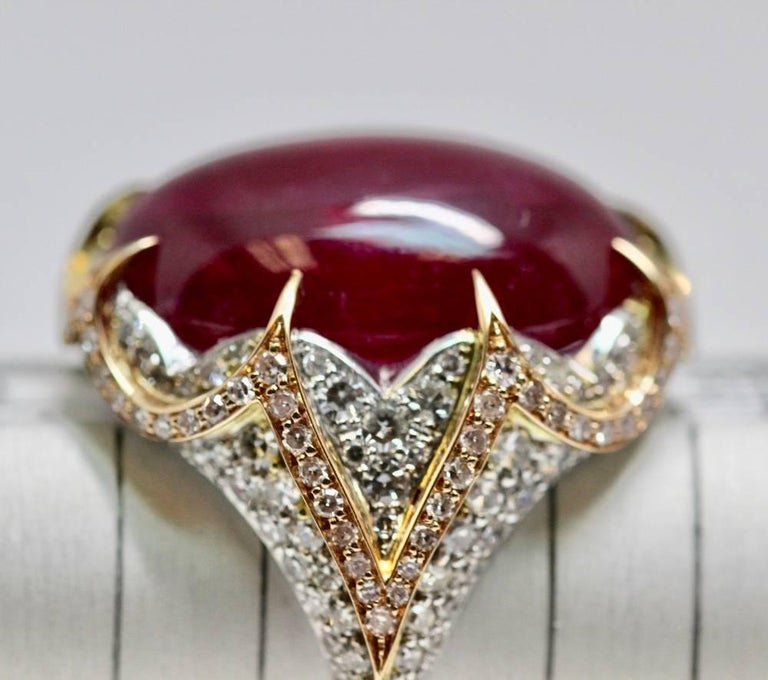 Natural Certified Large Ruby and Diamond Ring in 18 Carat White and ...
