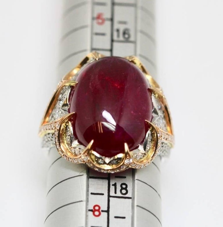 Natural Certified Large Ruby and Diamond Ring in 18 Carat White and ...