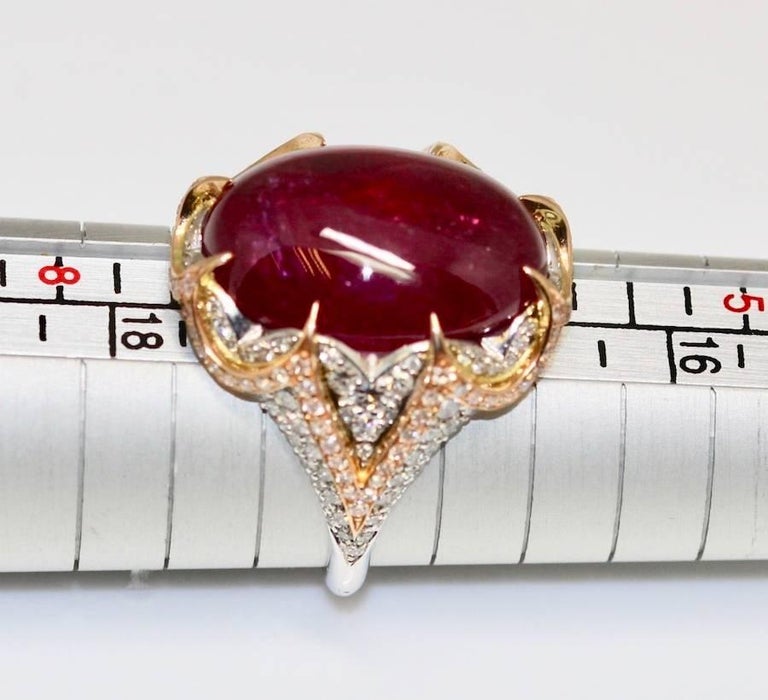 Natural Certified Large Ruby and Diamond Ring in 18 Carat White and ...