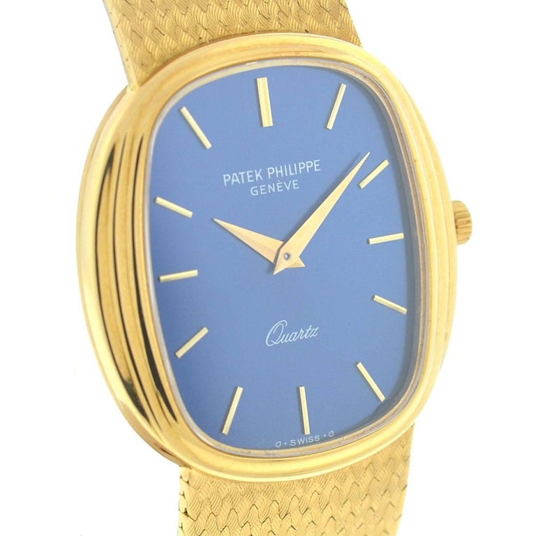Patek Philippe 3857 18 Karat Yellow Gold Blue Dial Watch at 1stDibs ...