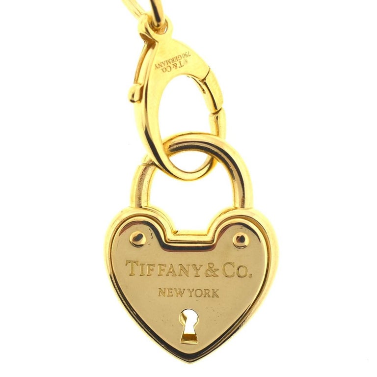 Tiffany and Co. 18 Karat Yellow Gold Link Heart Lock Bracelet For Sale ...