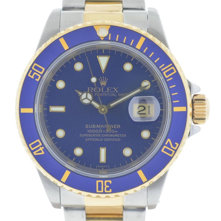 Rolex 16613 Submariner Two-Tone Blue Dial Automatic Watch For Sale at ...
