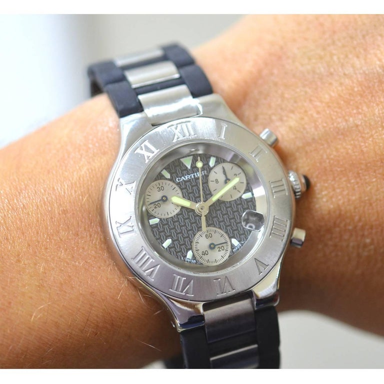 Cartier 21 Chronoscaph Stainless Steel Black Rubber Strap Watch at ...