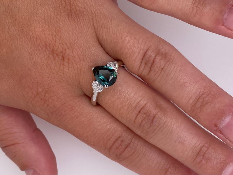 2.43 Carat Pear Shape Bluish Green Sapphire and Diamond Ring at 1stDibs ...