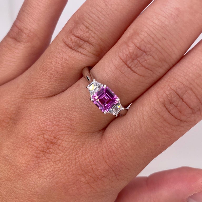 1.24 Carat Asscher Cut Pink Sapphire and Diamond Platinum Ring For Sale ...