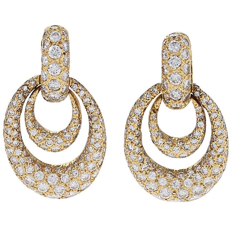 1970s Van Cleef and Arpels Diamond Gold Door Knocker Hoop Earrings at ...