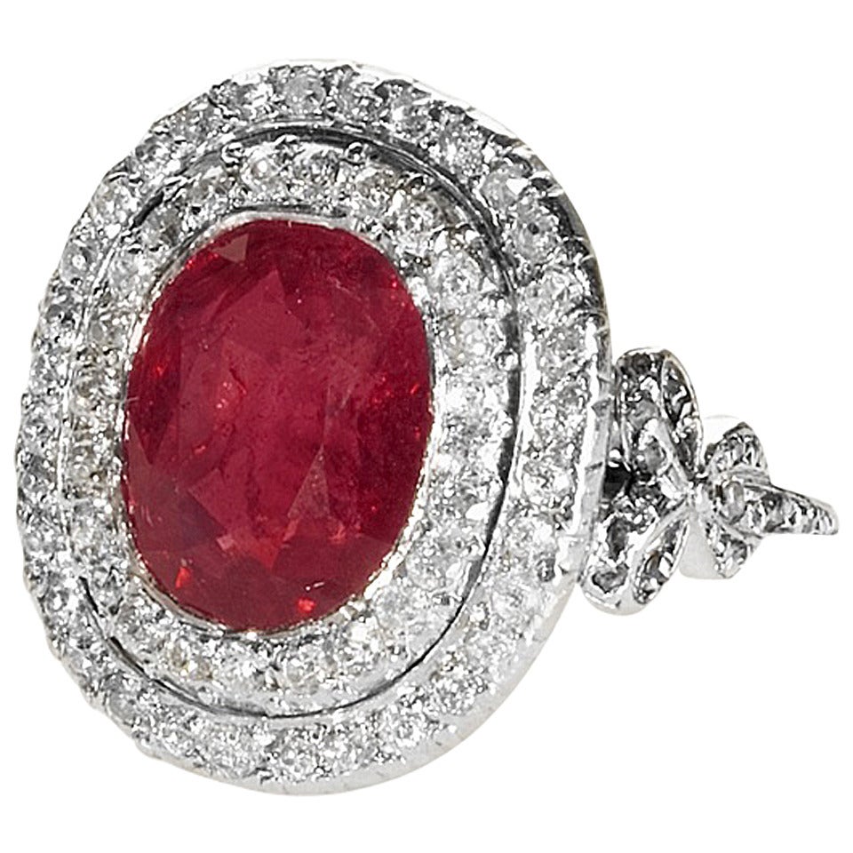 Edwardian Burmese Ruby Diamond Platinum Ring at 1stdibs