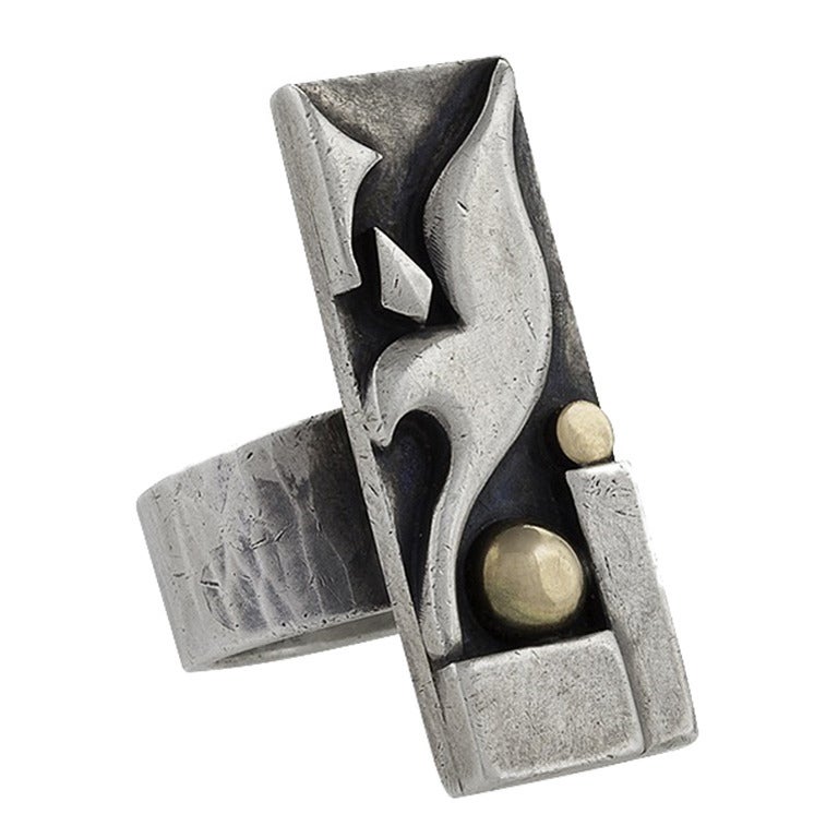 Jean Despres Mid-20th Century Silver Gold Ring at 1stDibs