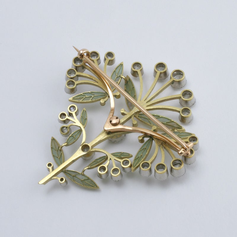 Vever Art Nouveau Plique à Jour Diamond Gold Platinum Pendant/Brooch at ...