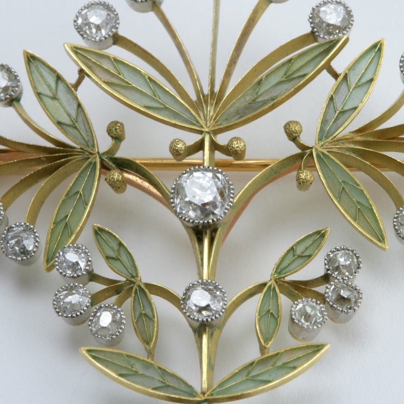 Vever Art Nouveau Plique à Jour Diamond Gold Platinum Pendant/Brooch at ...