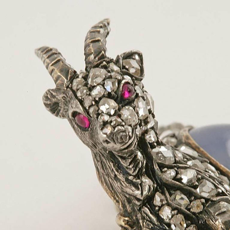 Antique English Diamond Star Sapphire Silver Topped Gold Billy Goat ...