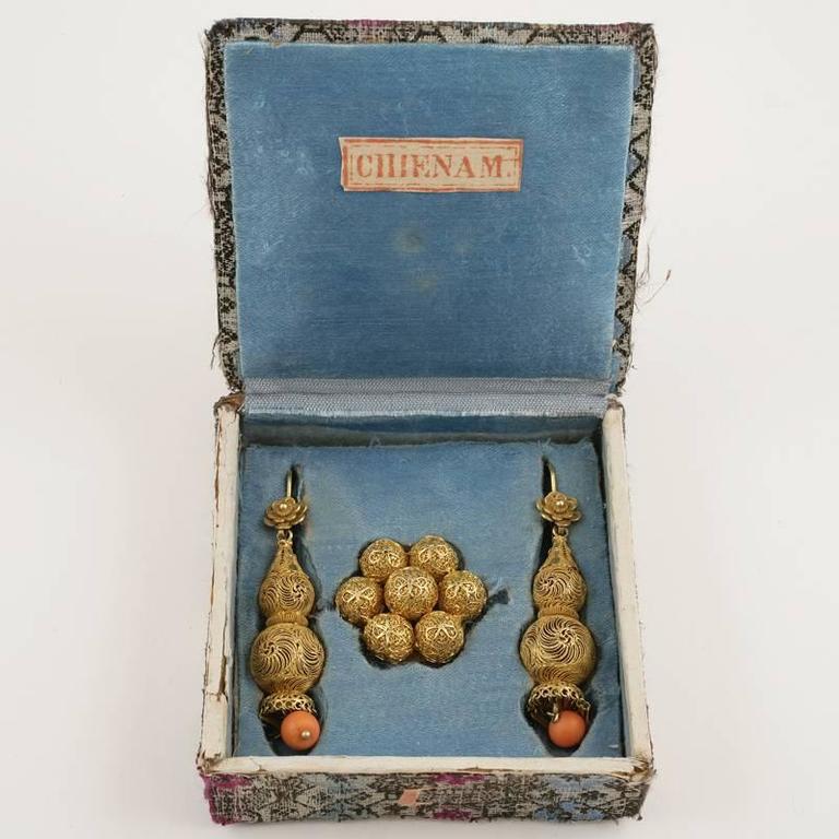 Antique Chinese Gold and Coral Earrings and Brooch Suite at 1stDibs ...