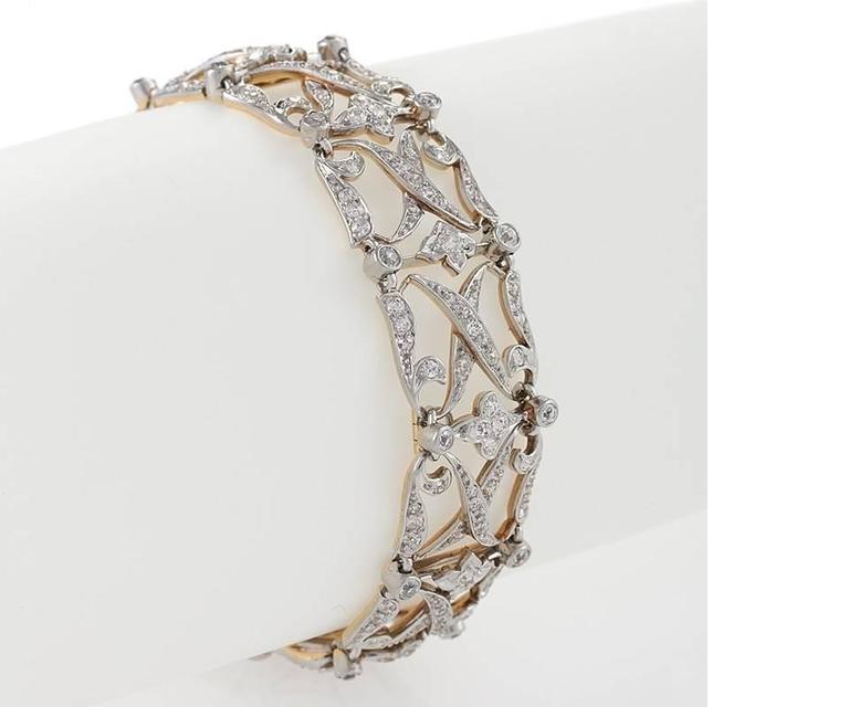 E. M. Gattle Early 20th Century Diamond gold Platinum Bracelet at 1stDibs