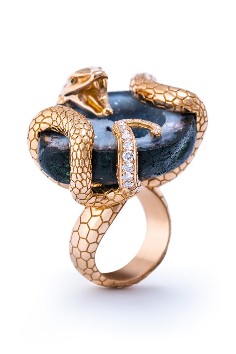Cocktail Karolin White Diamond Pave Agate Odessa Snake Geode Rose Gold ...