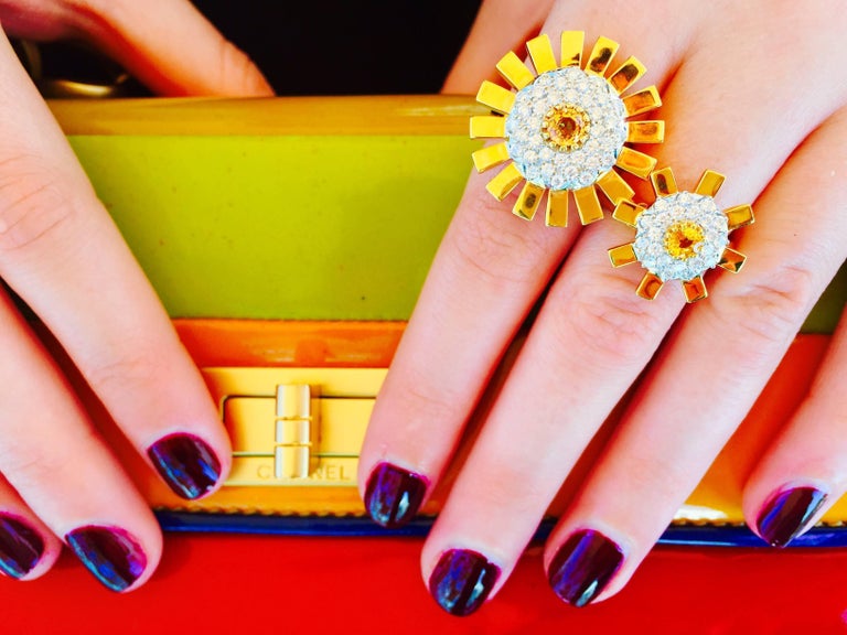 Sun Ray 18 Karat Gold, Diamonds and Yellow Sapphire Cocktail Ring For ...