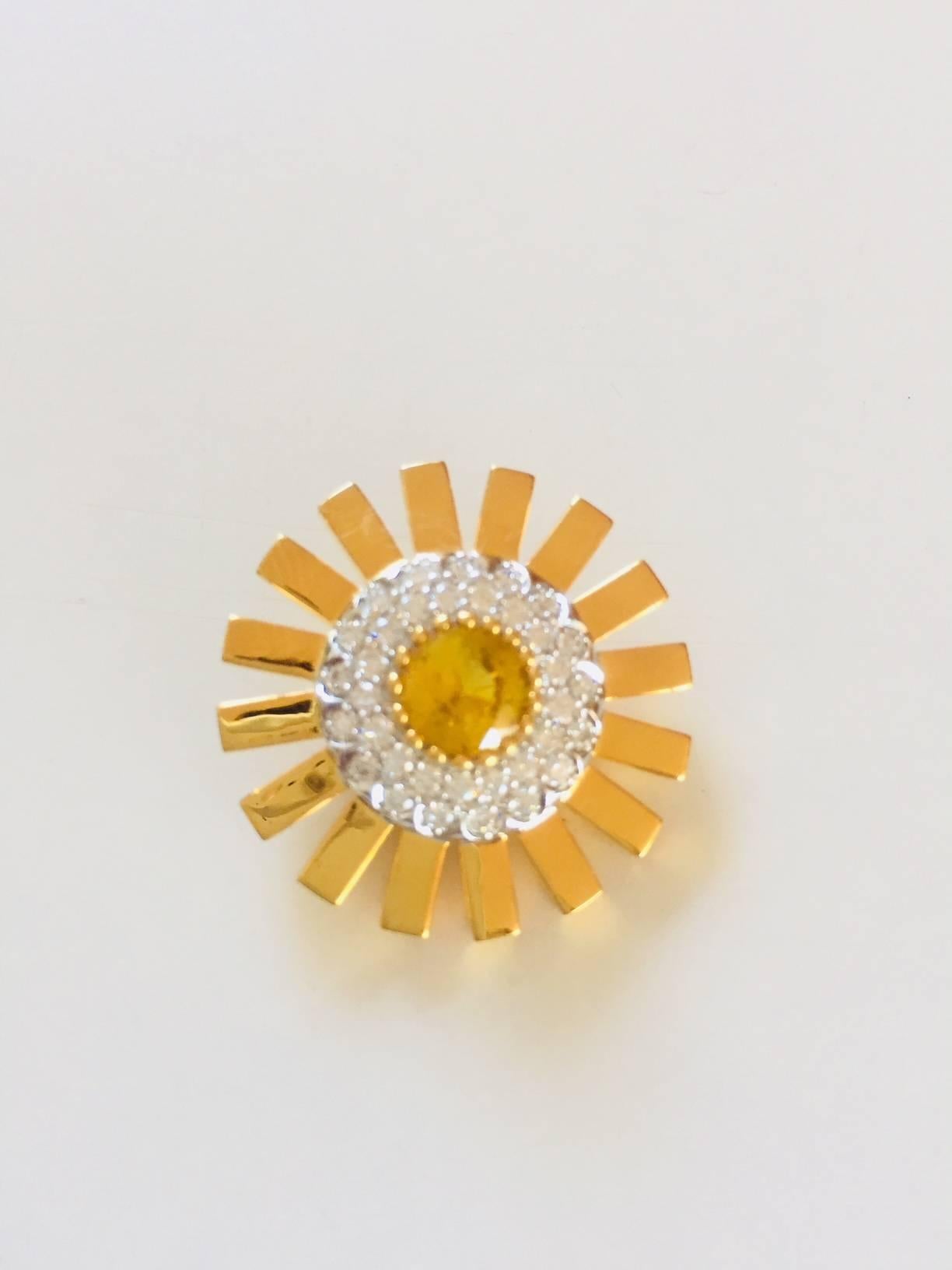Sun Ray 18 Karat Gold, Diamonds and Yellow Sapphire Pendant on Chain ...