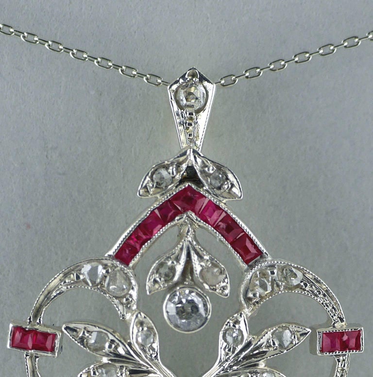 18 Carat Diamond, Ruby, Pearl, Belle Époque Pendant, circa 1910 at 1stDibs