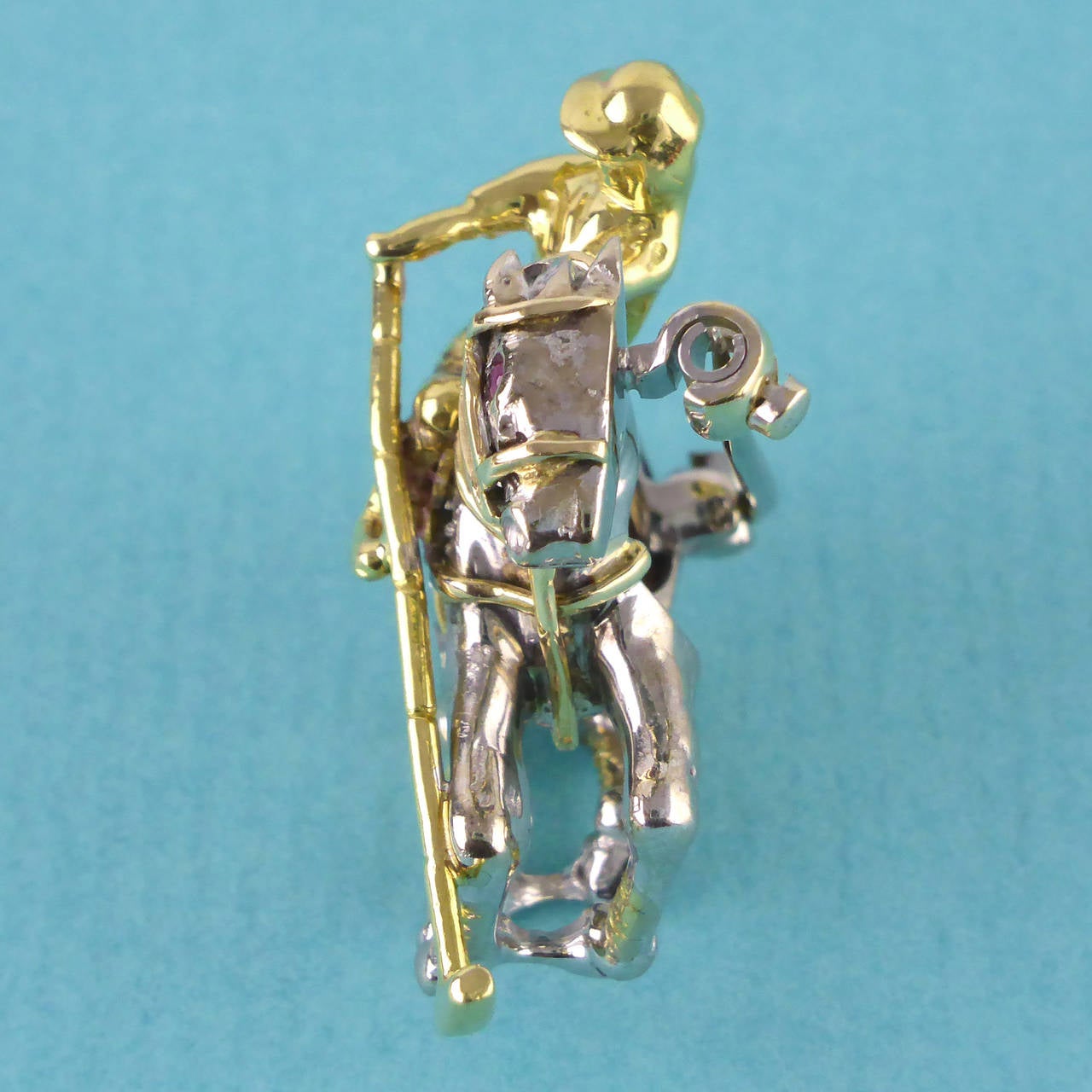 Ruby Diamond Gold Polo Player Brooch, circa 1960 For Sale at 1stDibs