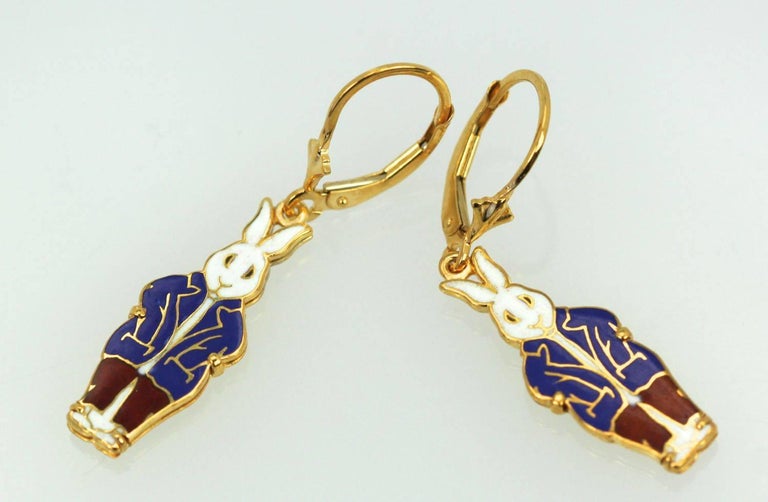 Charming Peter Rabbit 14 Karat Enamel Earrings For Sale (Free Shipping ...