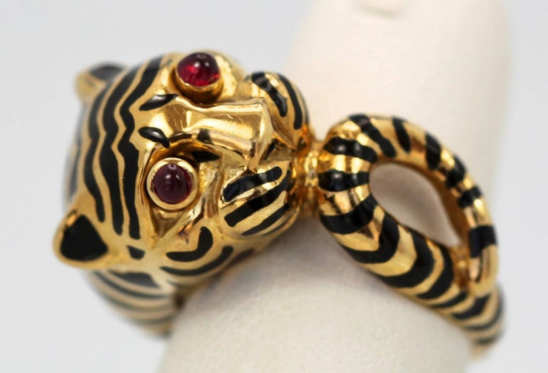 David Webb Tiger Ring Black Enamel Ruby Eyes 18 Karat at 1stDibs | gold ...