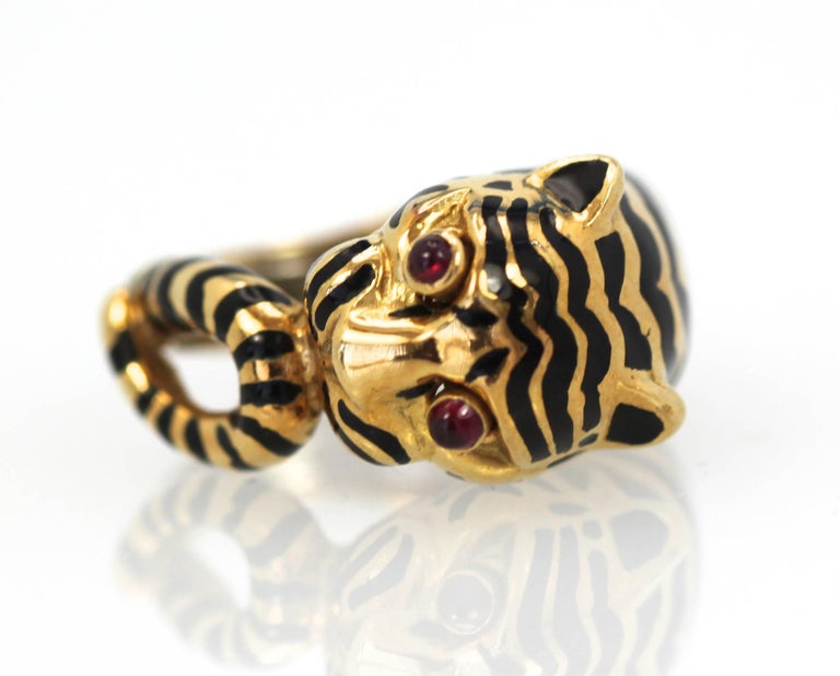 David Webb Tiger Ring Black Enamel Ruby Eyes 18 Karat at 1stDibs | gold ...