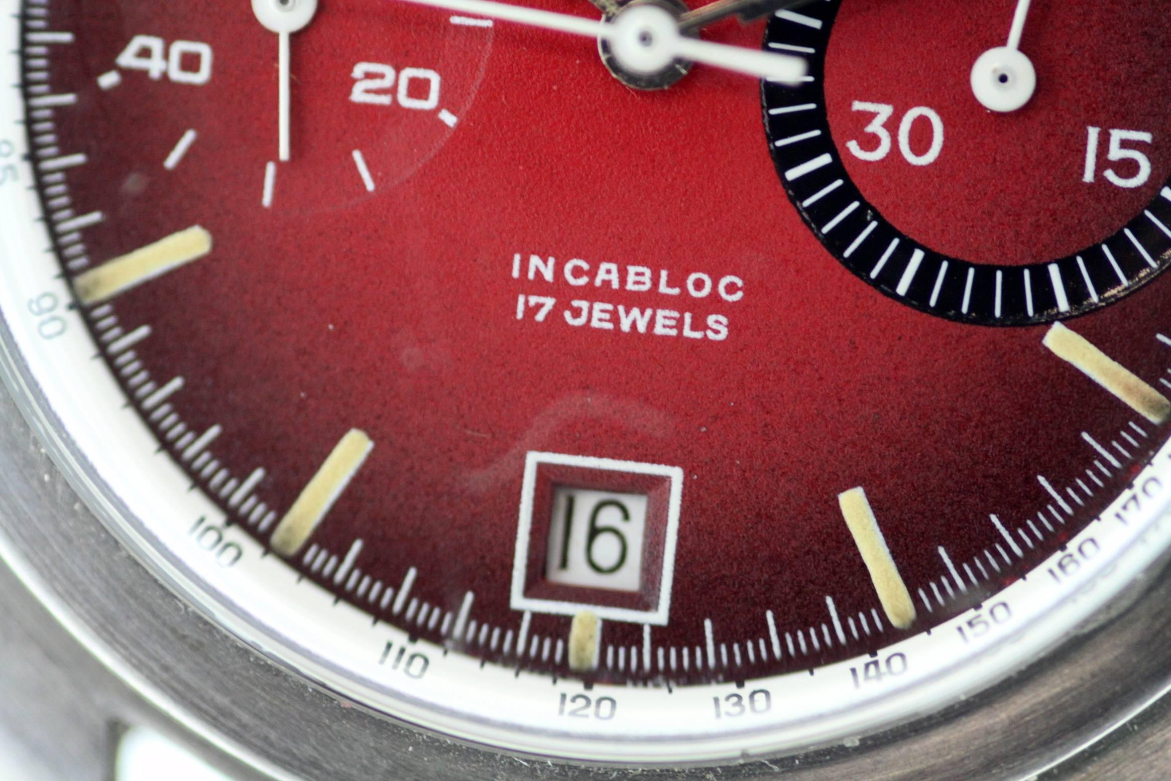 Sandoz Incabloc Vintage Chronograph Watch, Red Vignette Dial, 1960s For ...