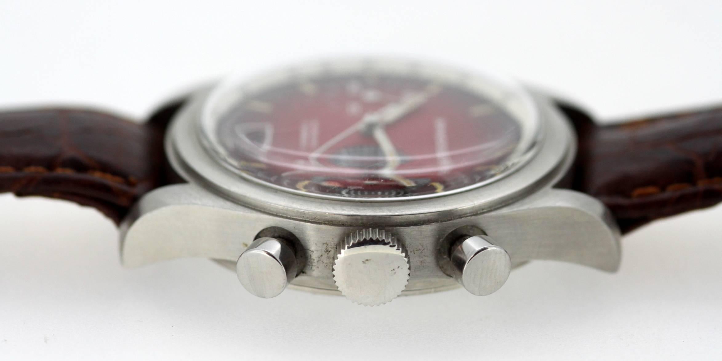 Sandoz Incabloc Vintage Chronograph Watch, Red Vignette Dial, 1960s For ...