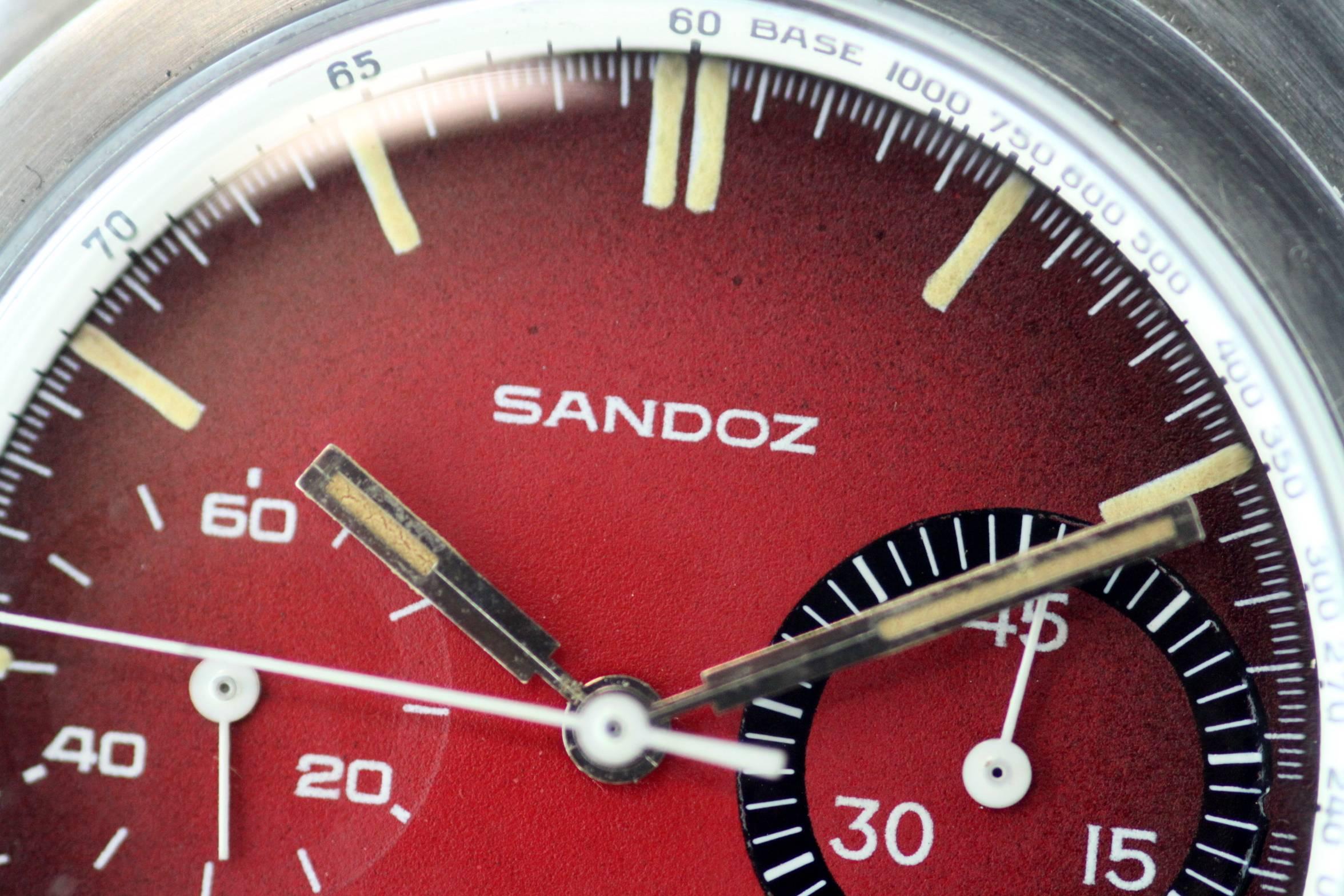 Sandoz Incabloc Vintage Chronograph Watch, Red Vignette Dial, 1960s For ...