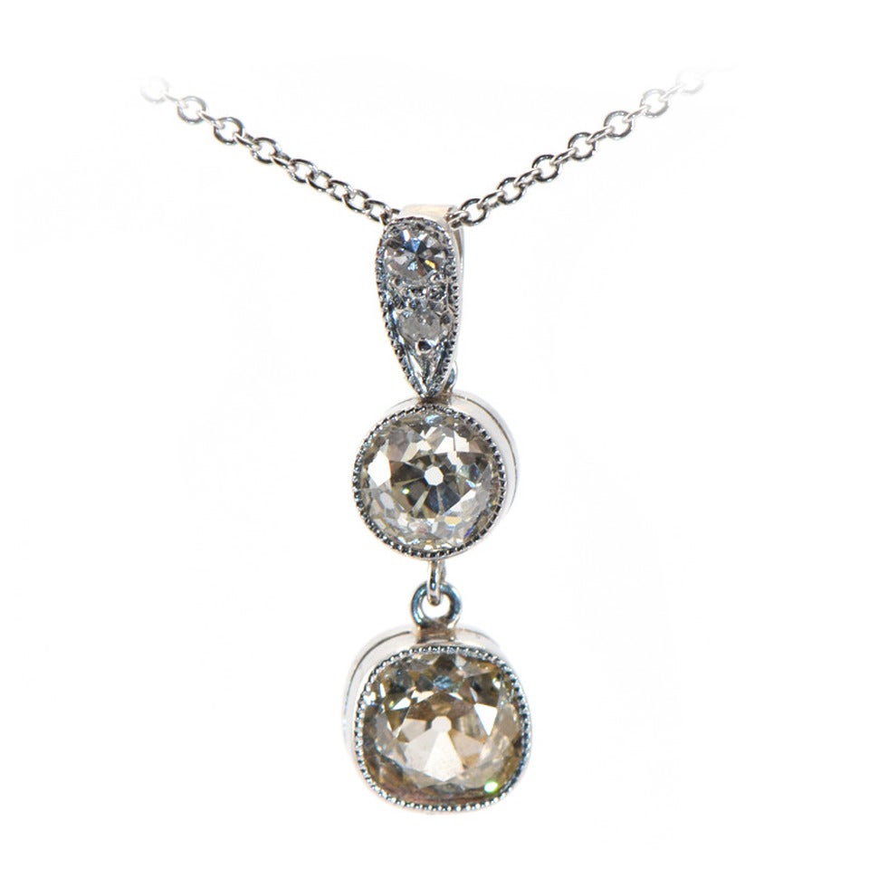 Double Diamond Platinum Pendant For Sale at 1stDibs