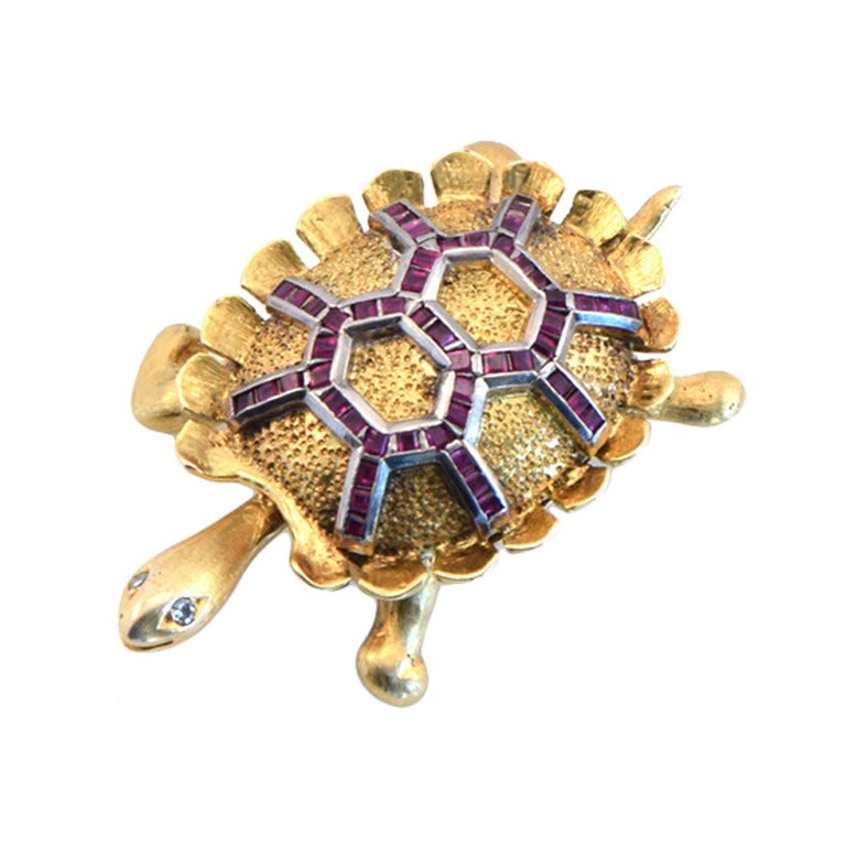 1960s Ruby Gold Turtle Pin at 1stDibs
