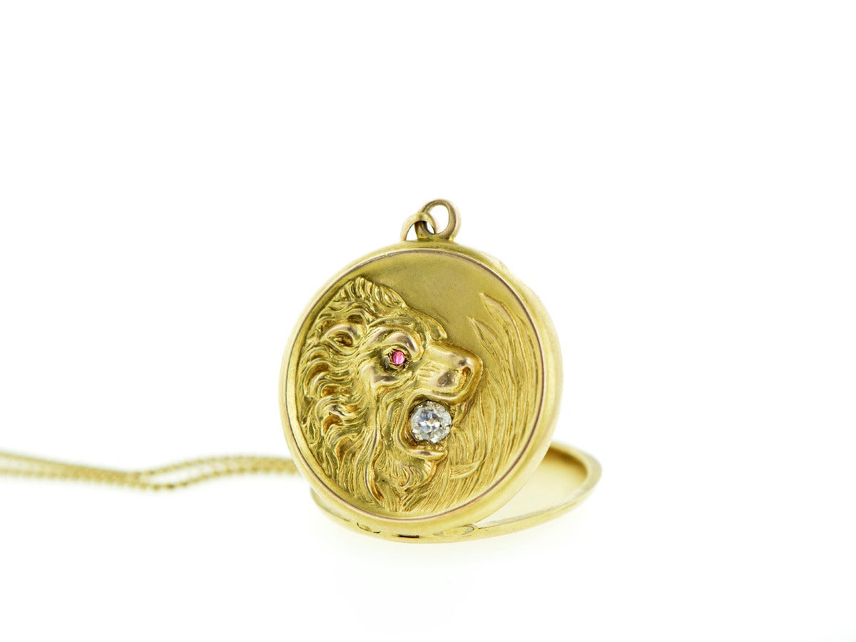 American Art Nouveau Gold Lion Locket at 1stDibs