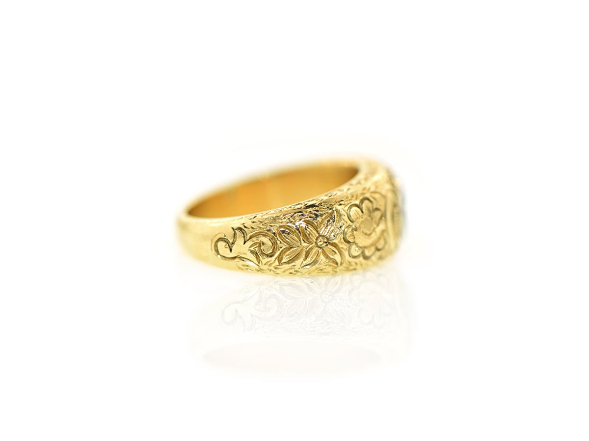 Engraved Diamond Gold Ring For Sale at 1stDibs