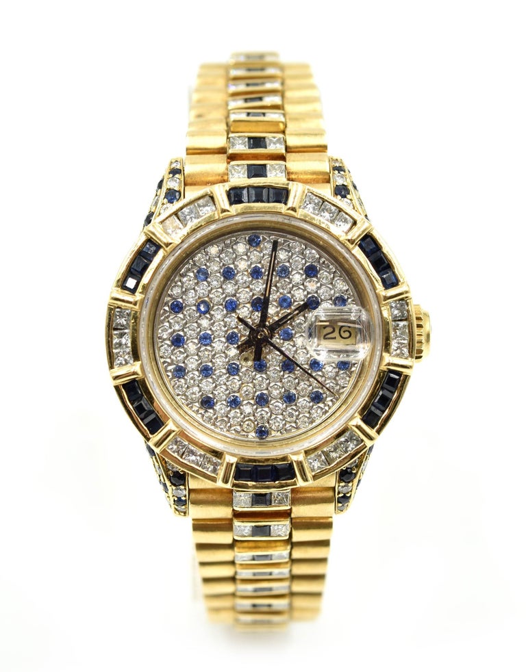 Rolex Ladies Yellow Gold Diamond Sapphire Custom President Automatic ...