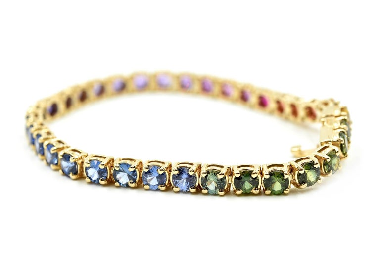 Rainbow Sapphire In-Line Bracelet 14k Yellow Gold at 1stDibs | rainbow ...