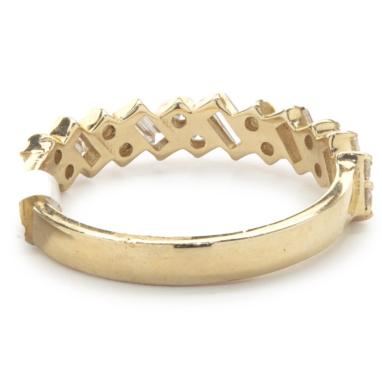 14 Karat Yellow Gold Round and Baguette Diamond Tilt Band For Sale at ...