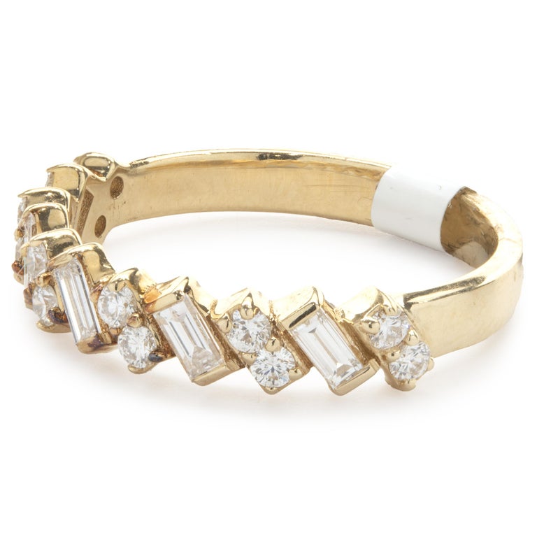 14 Karat Yellow Gold Round and Baguette Diamond Tilt Band For Sale at ...