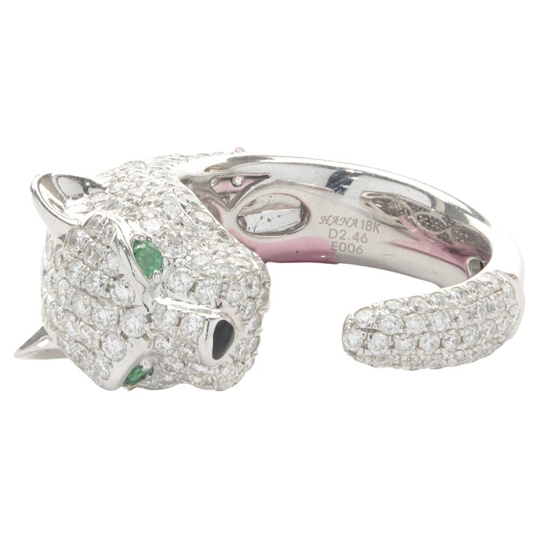 18 Karat White Gold Pave Diamond Panther Ring For Sale at 1stDibs