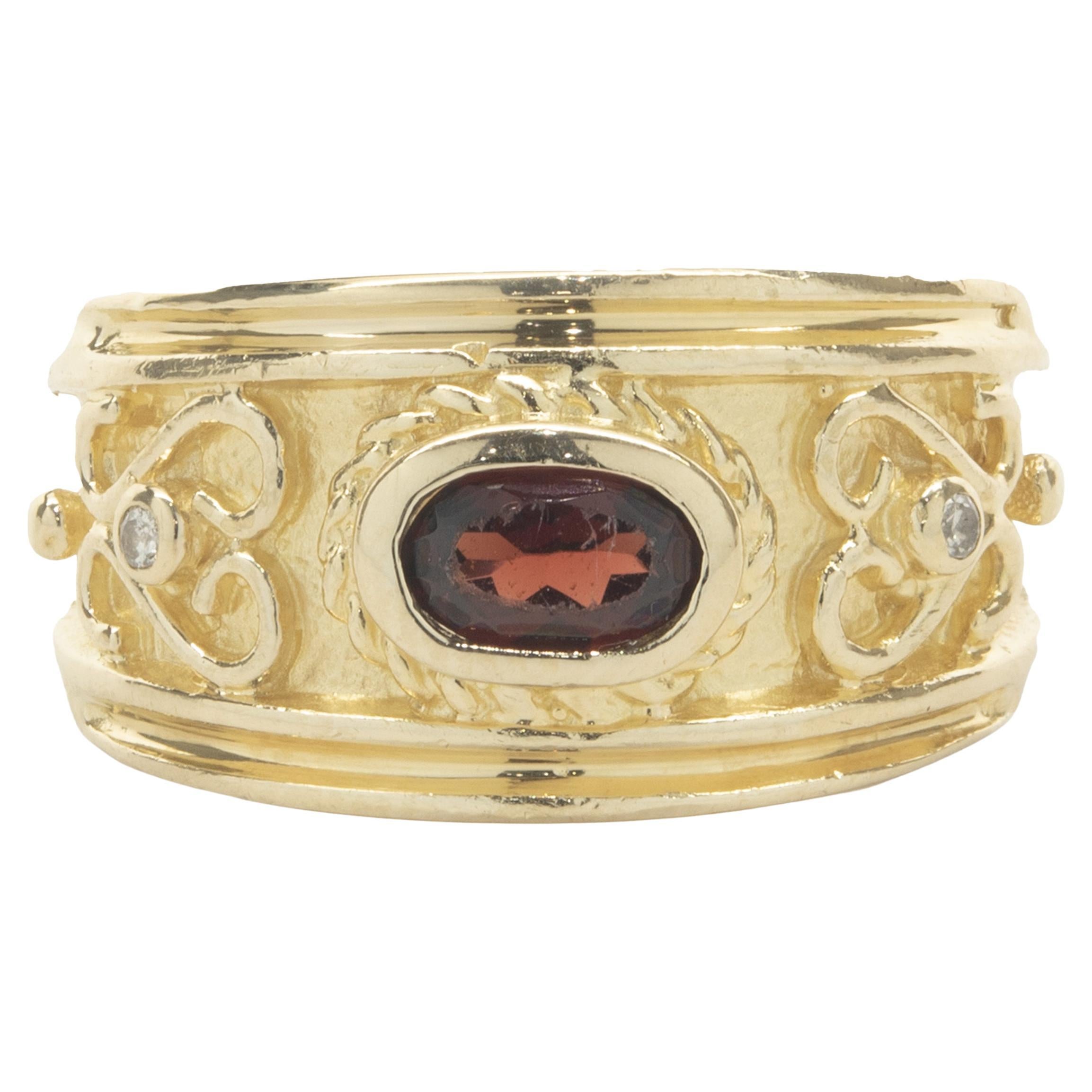18 Karat Yellow Gold Bezel Set Garnet and Diamond Bypass Ring For Sale ...