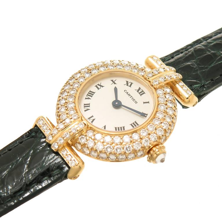 Cartier Lady's Yellow Gold Diamond Ronde Quartz Wristwatch For Sale at ...