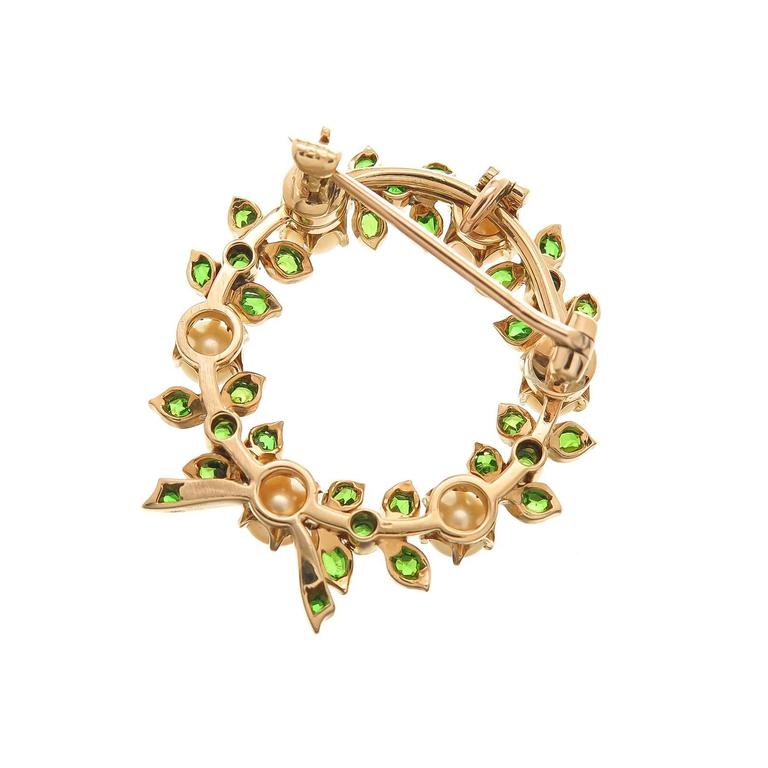 Demantoid Garnet Pearl Gold Wreath Pin Pendant at 1stDibs