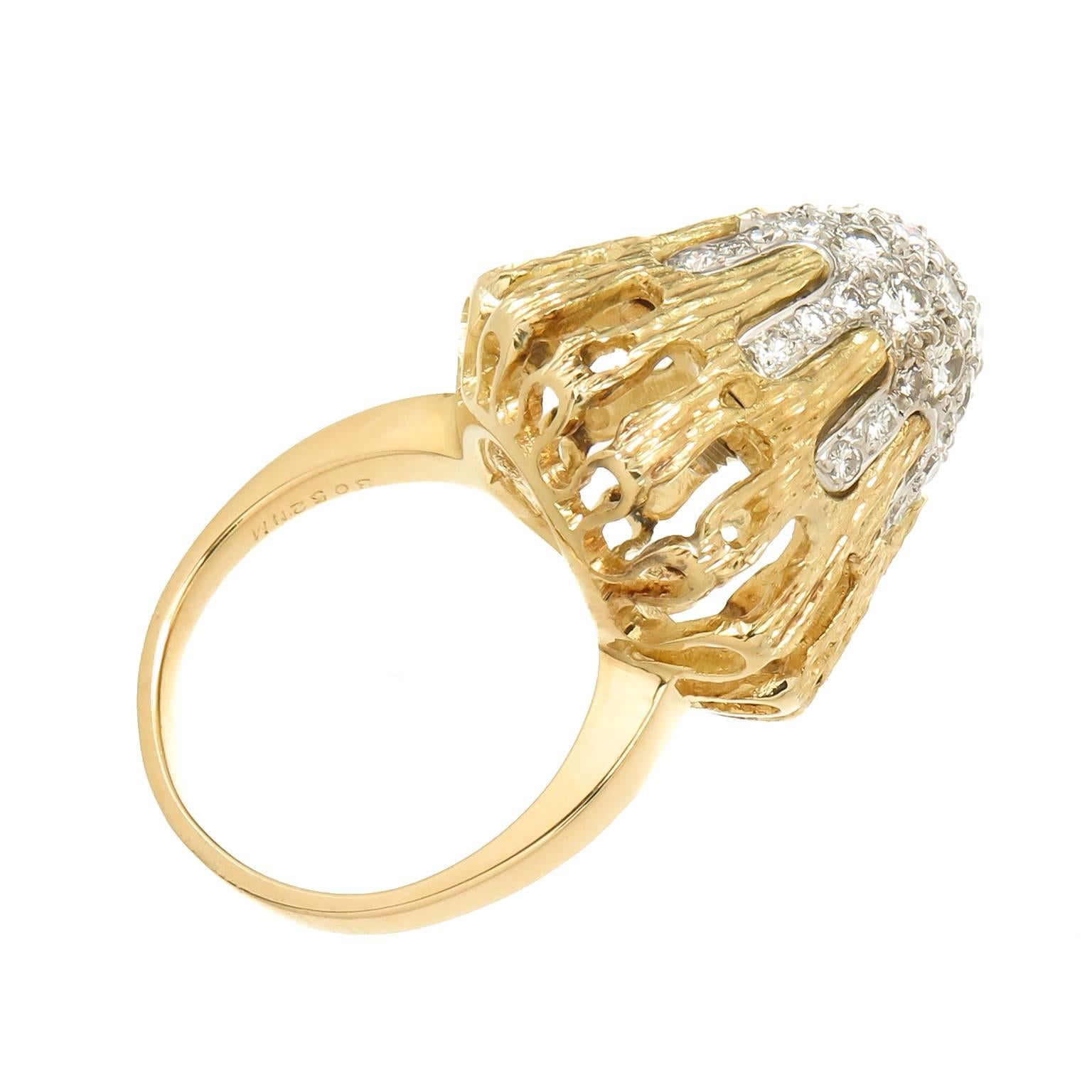 1970s Neiman Marcus Diamond Gold Platinum Mid Century Dome Ring at 1stDibs
