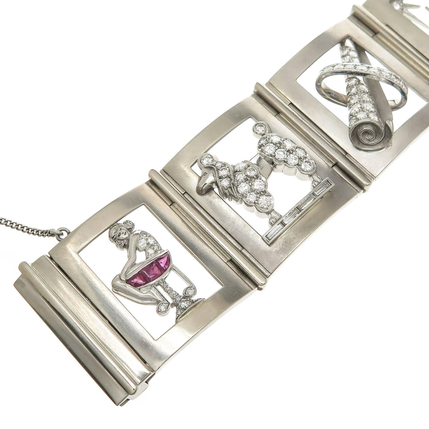 1940s Raymond Yard Gem Set Platinum Panel Charm Bracelet For Sale at ...