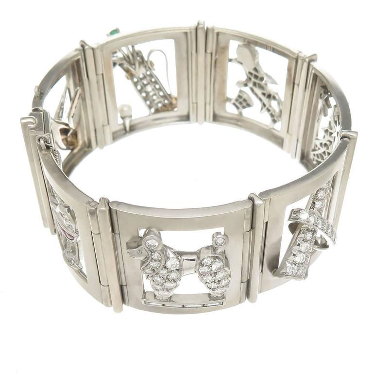 1940s Raymond Yard Gem Set Platinum Panel Charm Bracelet For Sale at ...