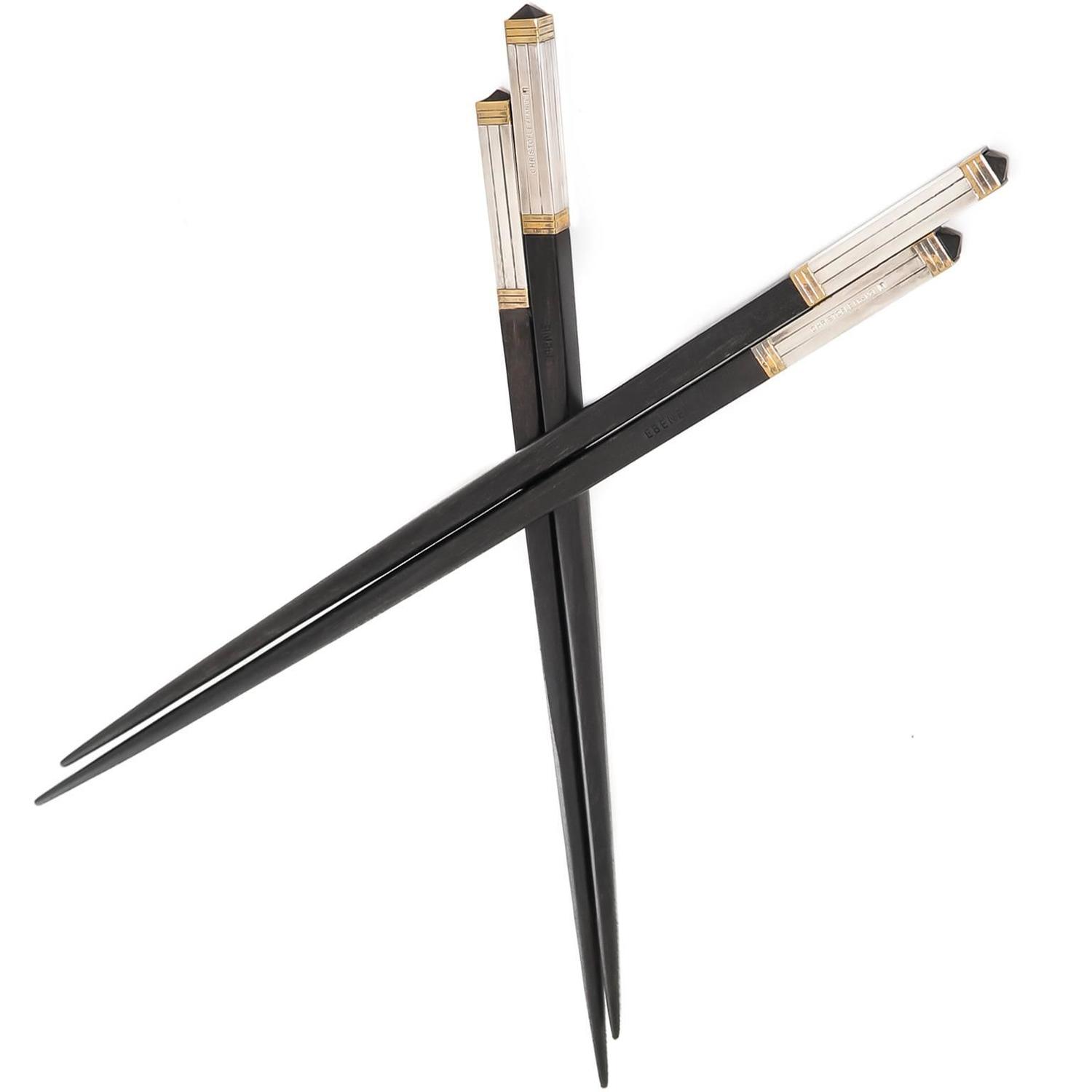 Christofle Boxed 2 Sets of Ebony and Silver Chopsticks at 1stdibs