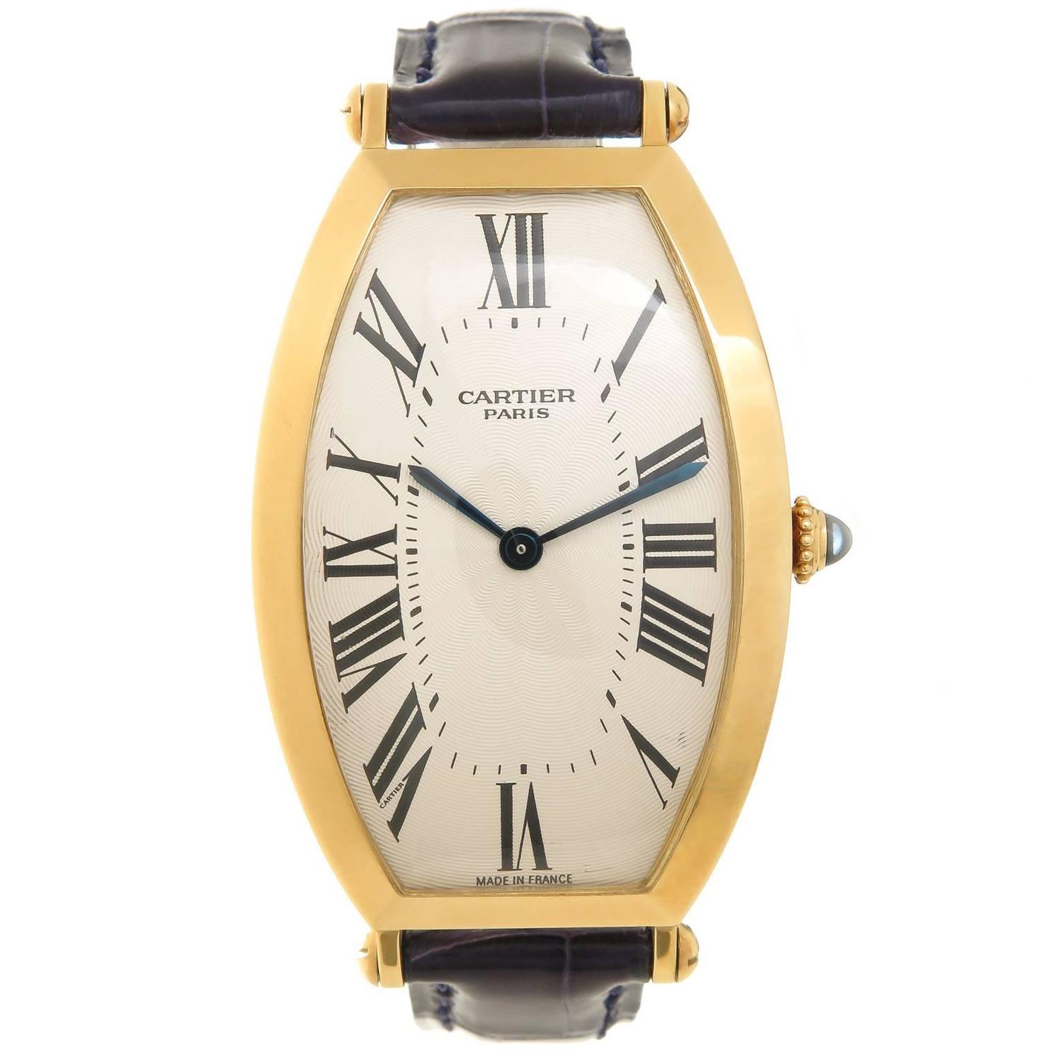 Cartier Yellow Gold Tonneau Large Wristwatch For Sale at 1stdibs