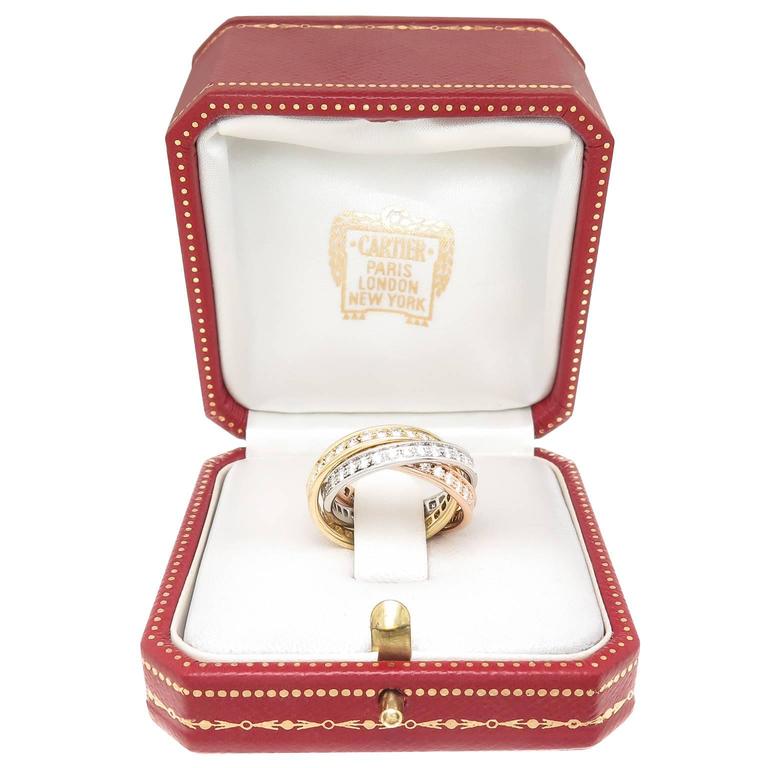 Cartier Trinity Tricolor Diamond Gold Ring at 1stDibs