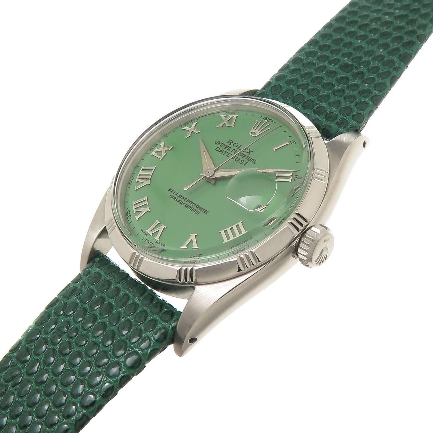Rolex Stainless Steel Datejust Custom Green Dial Automatic Wristwatch ...