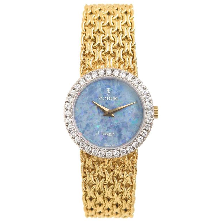 Corum Ladies Yellow Gold Diamond Opal Quartz Wristwatch at 1stDibs ...